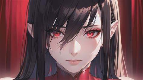 An Anime Character With Red Eyes And Black Hair🅱 Descubra O Novo E