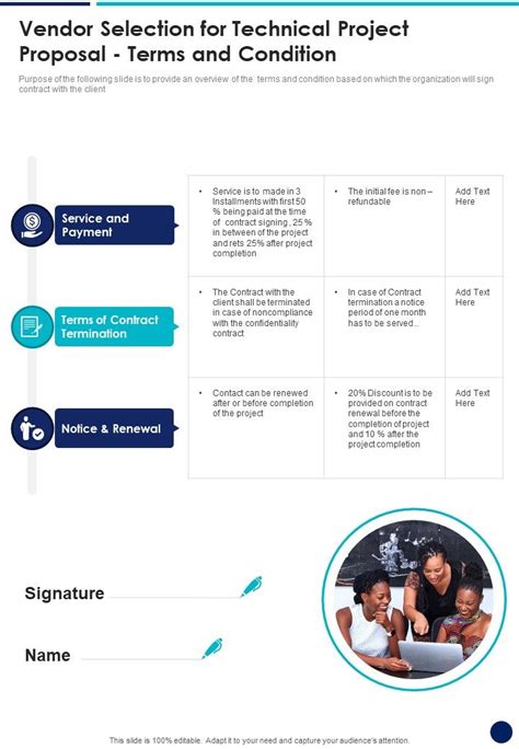 Vendor Selection For Technical Project Proposal Terms And Condition One Pager Sample Example