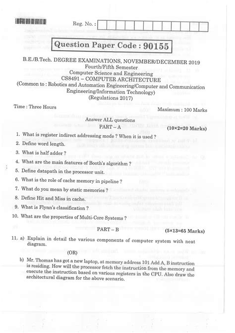 Anna University Cs 8491 Computer Architecture For Computer Science
