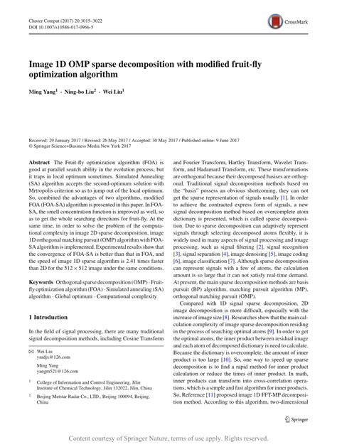 Image 1d Omp Sparse Decomposition With Modified Fruit Fly Optimization