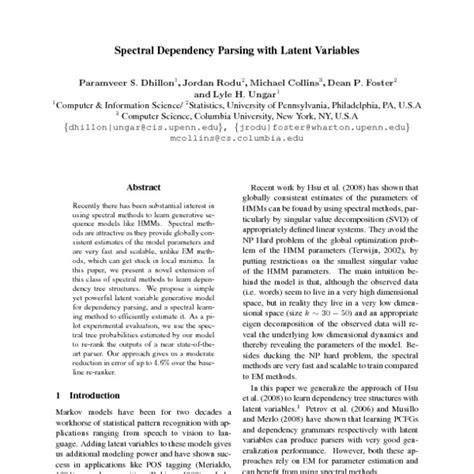 Spectral Dependency Parsing With Latent Variables Acl Anthology