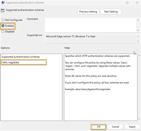 Ensure Supported Authentication Schemes Is Set To Enabled Ntlm Negotiate Cis Level 2