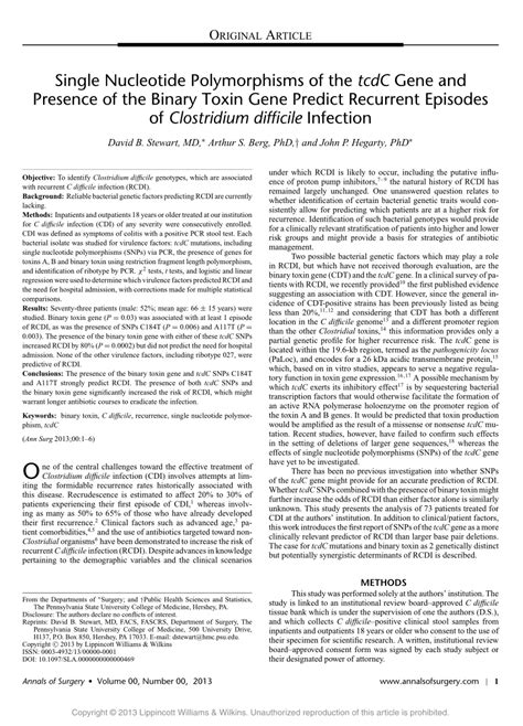 Pdf Single Nucleotide Polymorphisms Of The Tcdc Gene And Presence Of The Binary Toxin Gene