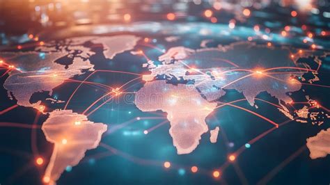 Corporate Global Network Concept With Connected Lines On A World Map Stock Illustration