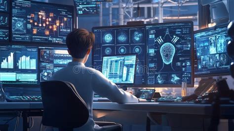 A Young Programmer Develops Innovative Ai Solutions On Multiple Screens