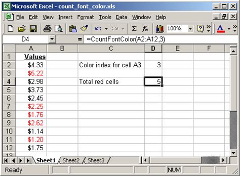 MS Excel 2003 Count The Number Of Cells With A Particular Font Color