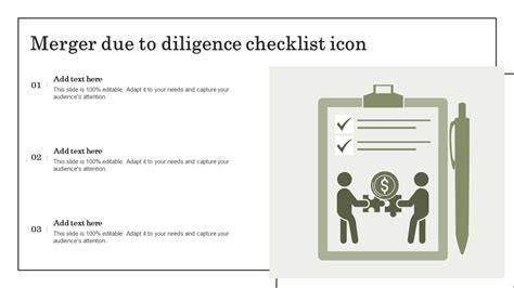 Merger Due To Diligence Checklist Icon Ppt Example