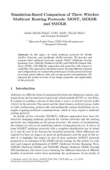 Pdf Simulation Based Comparison Of Three Wireless Multicast Routing Protocols Most Molsr And