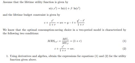 solved assume that the lifetime utility function is given by