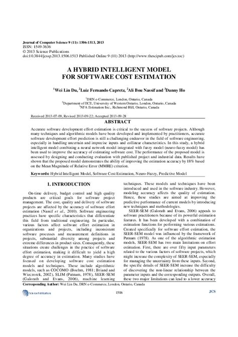 Pdf A Hybrid Intelligent Model For Software Cost Estimation
