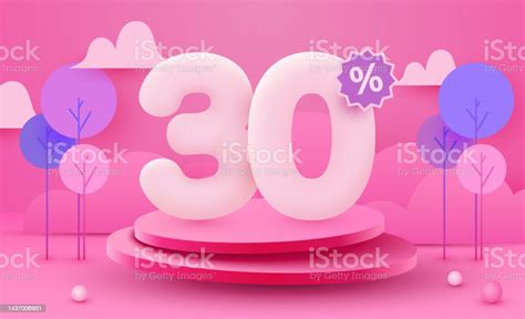 30 할인 창의적인 구성을 할인합니다 장식 개체와 연단이 있는 3d 판매 기호 판매 배너 및 포스터 30에 대한 스톡 벡터 아트 및 기타 이미지 Istock