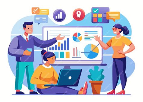 Team Collaboration And Data Analysis In A Business Meeting Vector Illustration Premium Ai