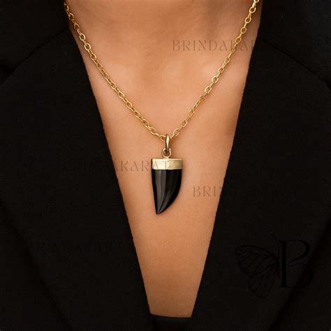 Handmade 14k Gold Plated Black Onyx Horn Pendant Etsy
