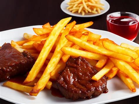 Premium Ai Image A Gourmet Meal Of Deep Fried Beef And French Fries