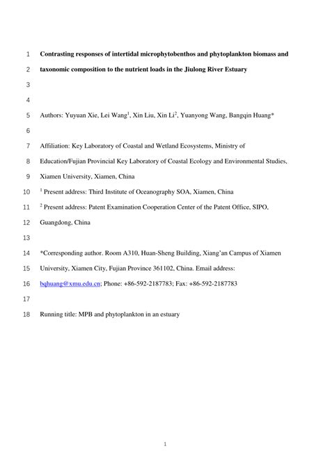 Pdf Contrasting Responses Of Intertidal Microphytobenthos And Phytoplankton Biomass And