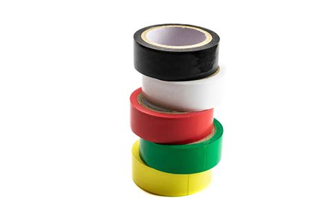 스카치 흰색으로 분리 된 다채로운 접착제 테이프 또는 끈적 끈적한 종이 세트 스트립 그런지 덕트 텍스처로 찢어진 배경 개체 그룹에 대한 스톡 사진 및 기타 이미지 Istock