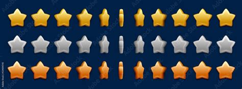 Silver Golden Bronze Star Rotate Animated Game Sprite Sheet Of Vector 3d Rate Stars Video