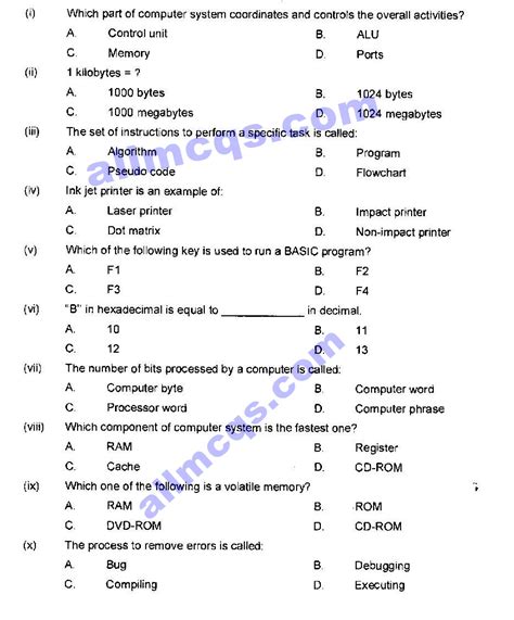 Computer Studies Mcqs Notes Papers