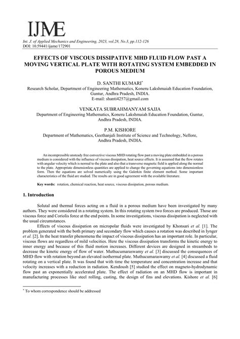 Pdf Effects Of Viscous Dissipative Mhd Fluid Flow Past A Moving Vertical Plate With Rotating