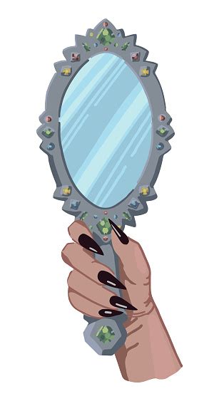 거울을 들고 있는 마녀의 손 할로윈 벡터 그림입니다 흰색 배경에 격리된 으스스한 장식을 위한 컬러 클립아트 거울에 대한 스톡 벡터 아트 및 기타 이미지 Istock