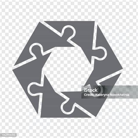 회색의 간단한 아이콘 다각형 퍼즐 웹 사이트 디자인 앱 Ui에 대한 투명한 배경에 있는 6가지 요소의 간단한 아이콘 육각형 퍼즐 Eps10 실톱에 대한 스톡 벡터 아트 및