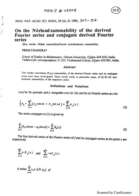 Pdf On The Nörlund Summability Of The Derived Fourier Series And Conjugate Derived Fourier Series