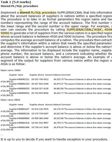 Task 1 50 Marks Stored Plsql Procedure Implement