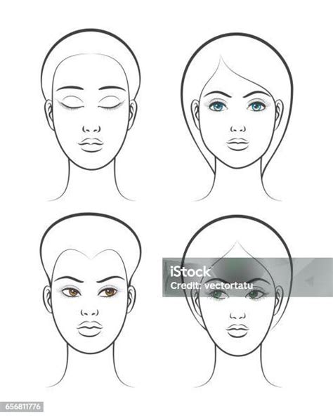 ชุดใบหน้าหญิงที่สวยงาม ภาพประกอบสต็อก ดาวน์โหลดรูปภาพตอนนี้ ศิลปะลายเส้น เพศหญิง เพศภาวะ