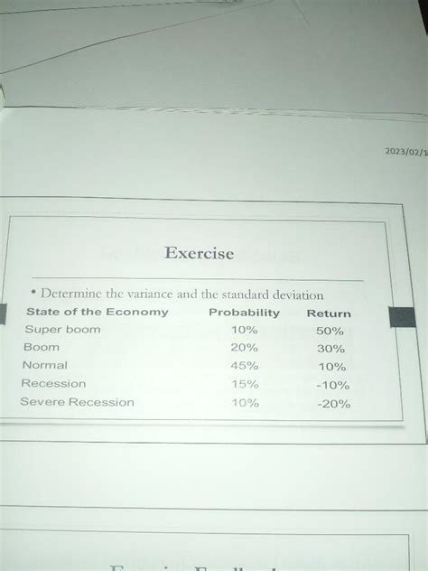 Solved Exercise Determine The Variance And The Standard Chegg Com