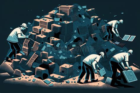 Data Mining Team Digging Through Massive Pile Of Data To Find Hidden