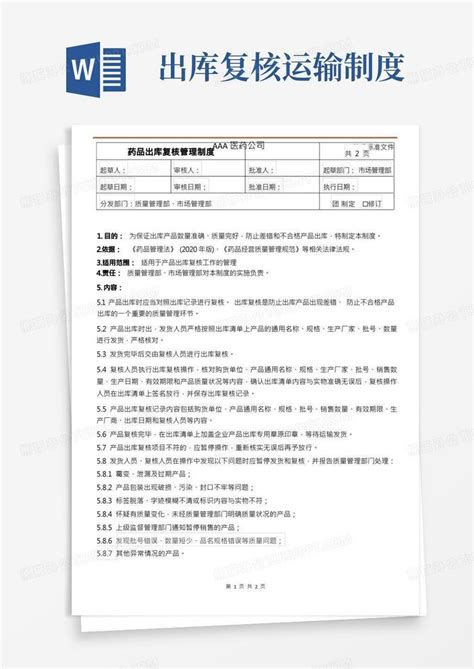 药品出库复核管理制度word模板下载熊猫办公