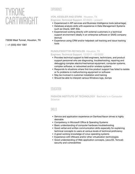 Engineer Technical Support Resume Samples Velvet Jobs