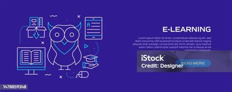 Elearning 관련 라인 스타일 배너 디자인 웹 페이지 헤드 라인 브로셔 연례 보고서 및 책 표지 교습에 대한 스톡 벡터 아트 및 기타 이미지 Istock