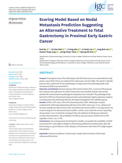 Pdf Scoring Model Based On Nodal Metastasis Prediction Suggesting An Alternative Treatment To