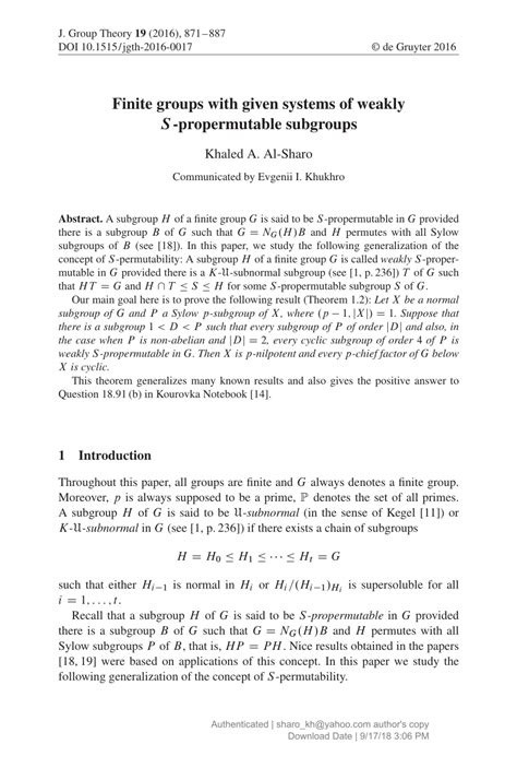 Pdf Finite Groups With Given Systems Of Weakly S Propermutable Subgroups