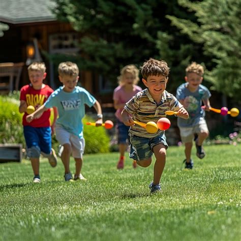 Capture The Fun Of An Egg And Spoon Race At A Resort Retreat Premium