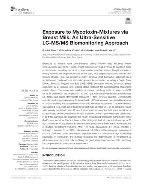 Pdf Exposure To Mycotoxin Mixtures Via Breast Milk An Ultra