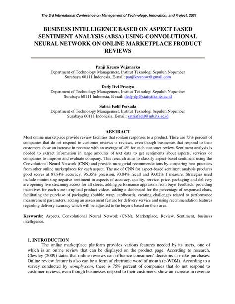 Pdf Business Intelligence Based On Aspect Based Sentiment Analysis Absa Using Convolutional