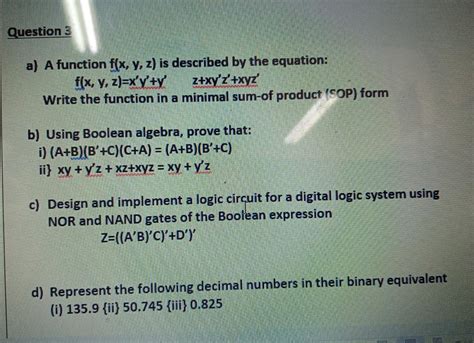 Solved Question 3 A A Function F X Y Z Is Described By Chegg Com