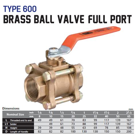 Brass Ball Valve Full Port Type 600 Wog 150ºc 103 Mpa 150 Psi