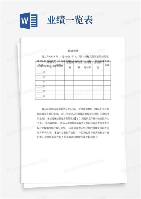 业绩一览表Word模板下载 编号qwmmbrkm 熊猫办公