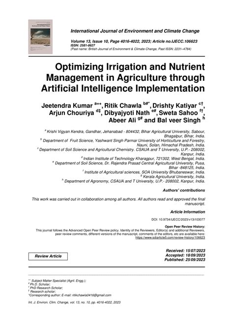 pdf optimizing irrigation and nutrient management in agriculture