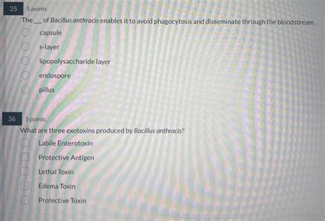 Solved The Of Bacillus Anthracis Enables It To Avoid