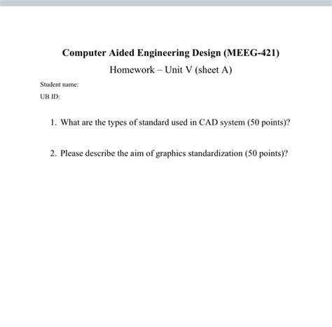 Solved Computer Aided Engineering Design Meeg 421 Homework
