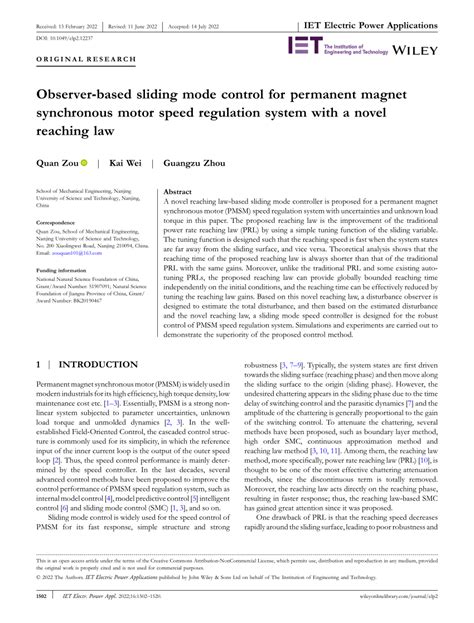 Pdf Observer‐based Sliding Mode Control For Permanent Magnet Synchronous Motor Speed
