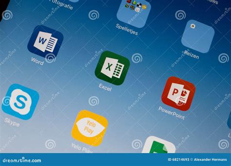 Microsoft Office Excel Word Powerpoint Application Thumbnail Logo On An IPad Air Editorial