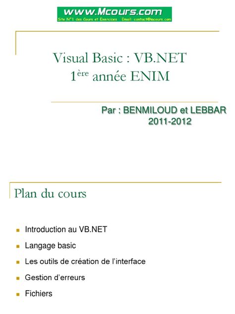 Cours Pdf Complet Visual Basic Vb Net Pdf Structure De Contrôle Domaines De Linformatique