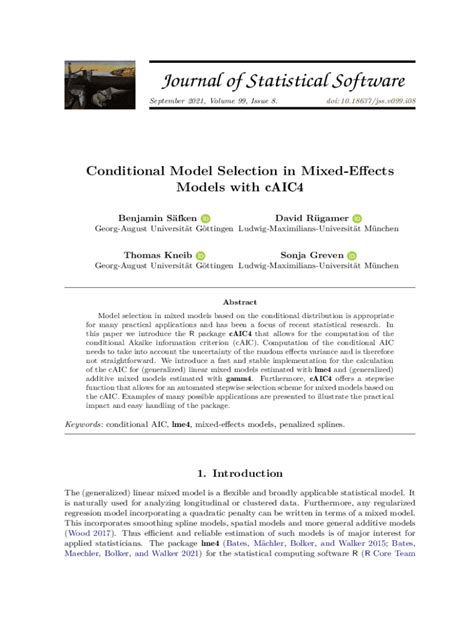 Fillable Online Conditional Model Selection In Mixed Effects Fax Email