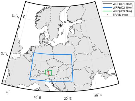 Overview Over The Defined Wrf Domains Utilized For The Assimilation