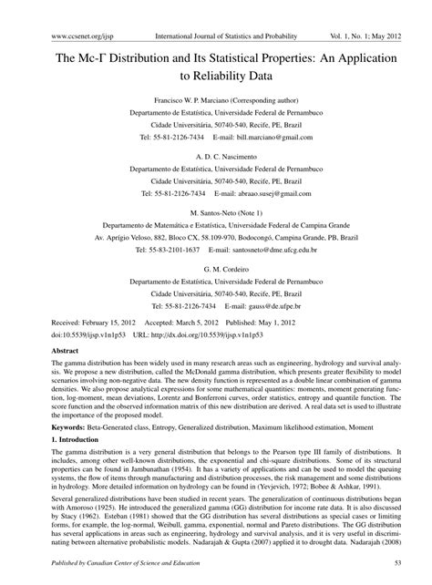 Pdf The Mc Γ Distribution And Its Statistical Properties An